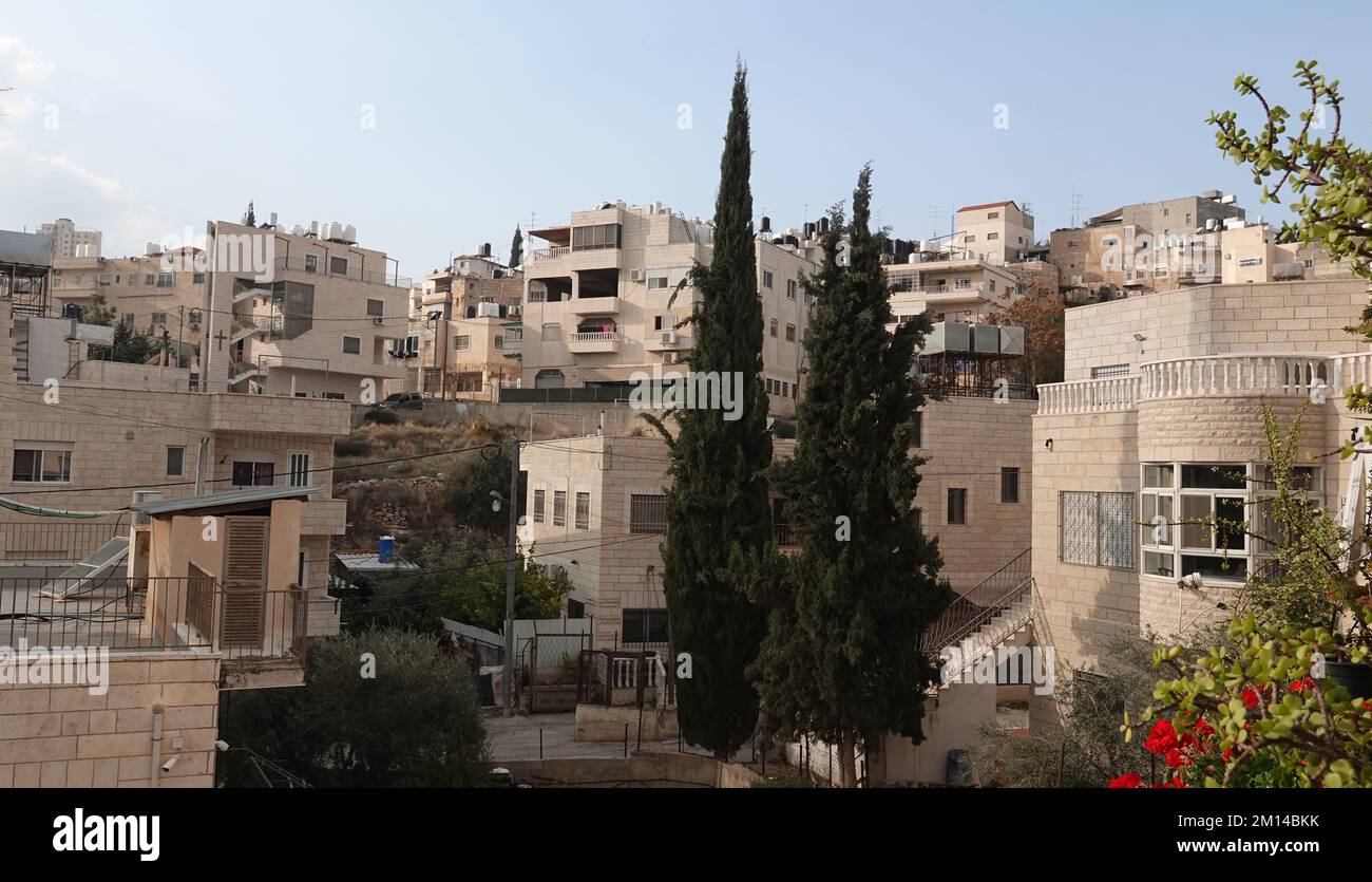 View of the Palestinian town of Beit Sahour or Bayt Sahur. West Bank ...