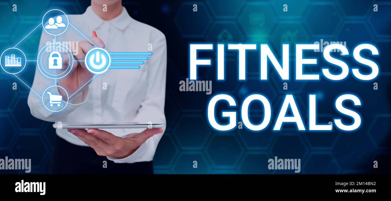 Writing displaying text Fitness Goals. Word Written on Loose fat Build ...