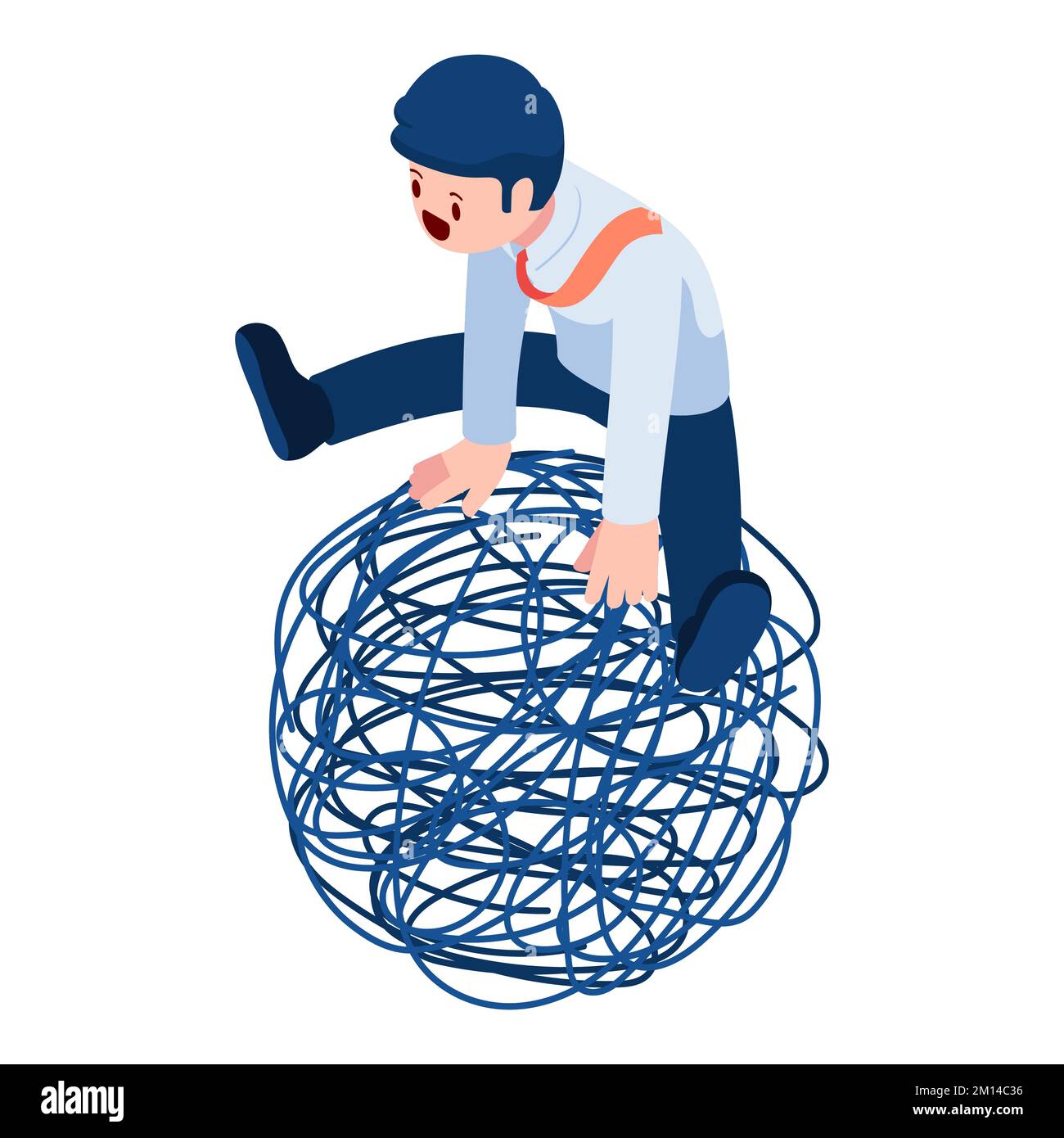 Flat 3d Isometric Businessman Jumping Over The Messy Tangled Wire ...