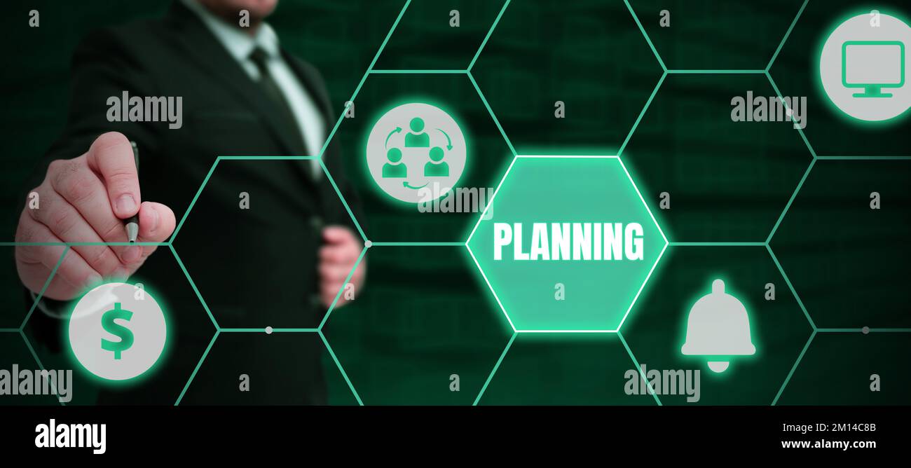 Text sign showing Planning. Business approach process of thinking about ... Text sign showing Planning. Business approach process of thinking about ...