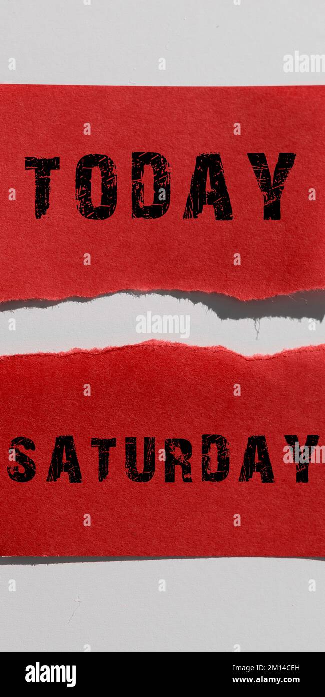 Hand writing sign Saturday. Word Written on First day of the weekend ...