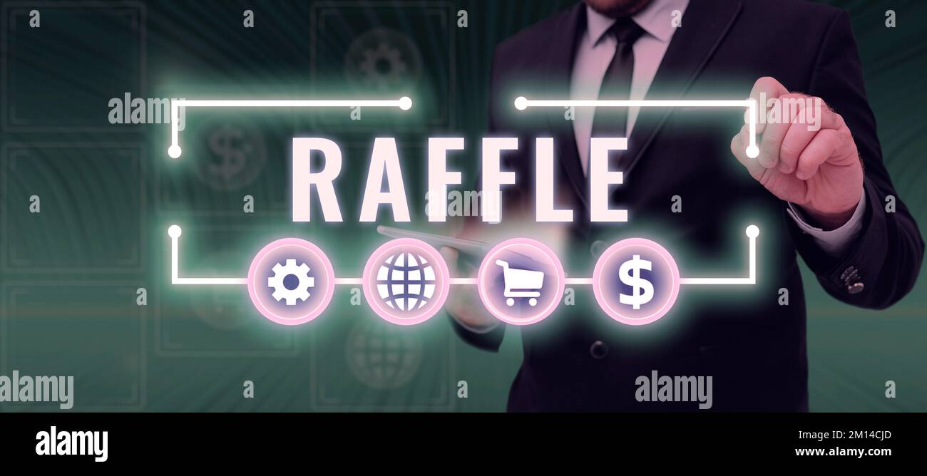 Conceptual caption Raffle. Business idea means of raising money by ...