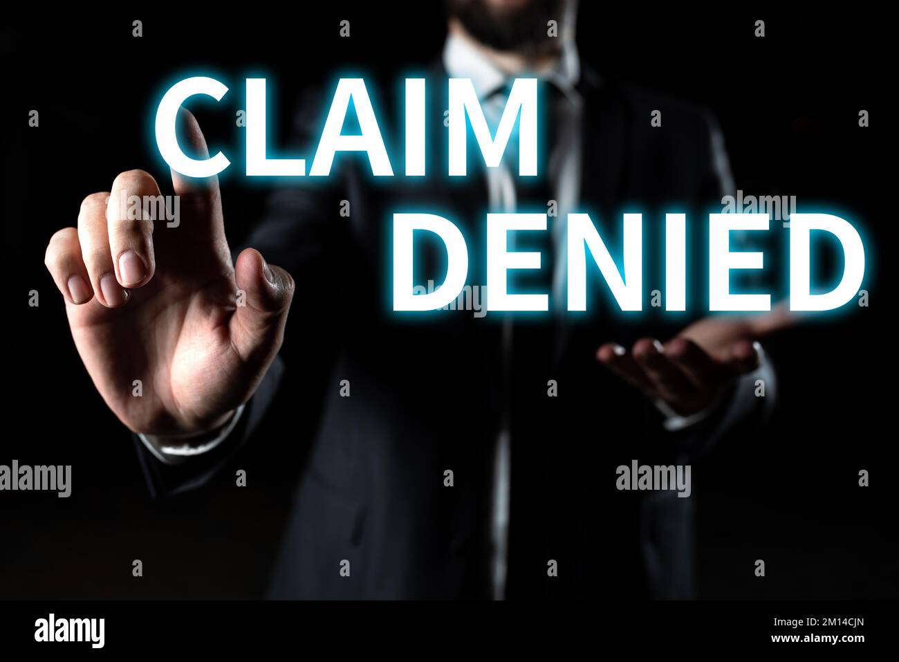 Text sign showing Claim Denied. Business overview Requested ...