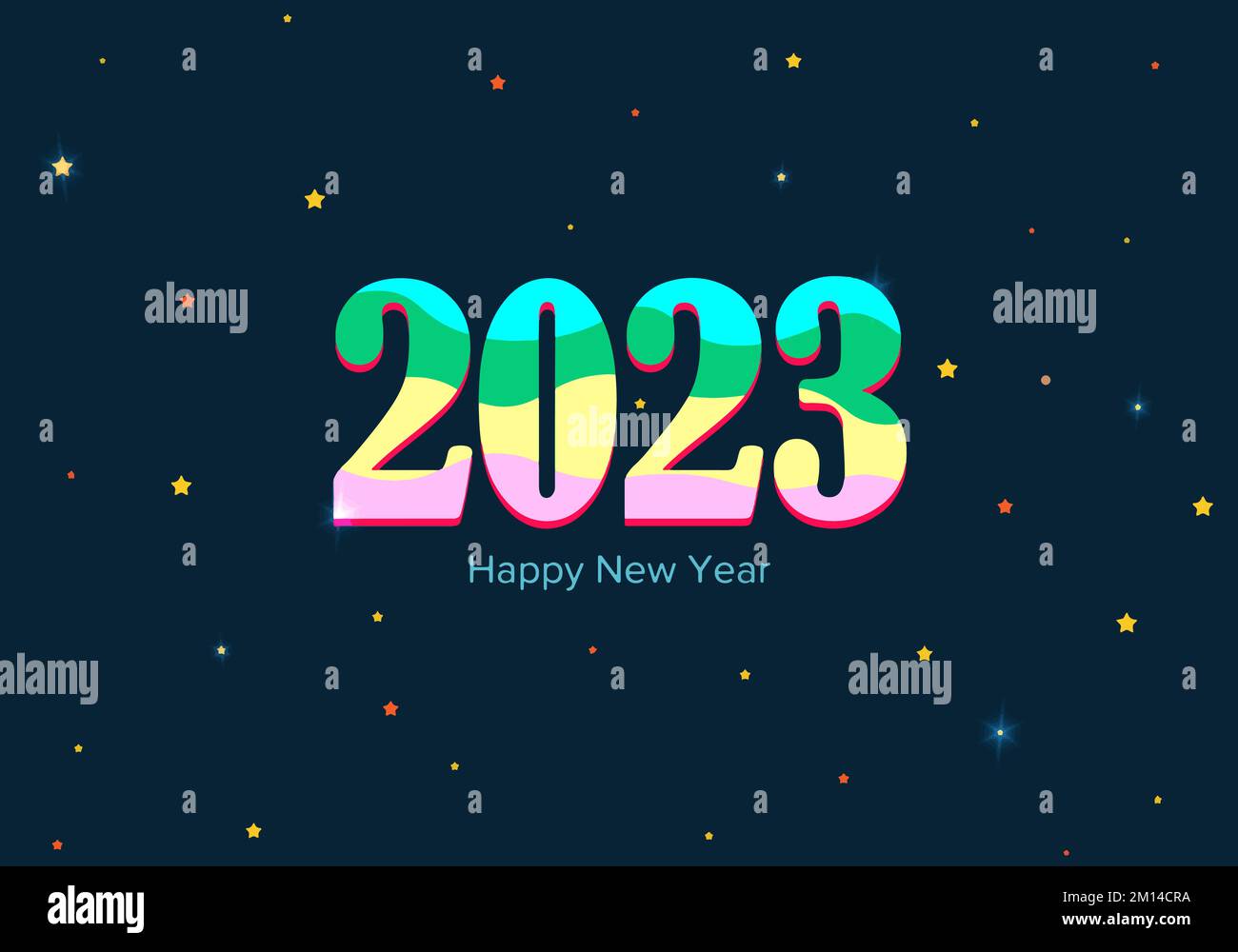 inscription of new year 2023 with color numbers and shining stars Stock ...
