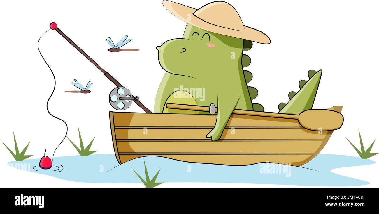 green dragon catches fish on the lake with a fishing rod Stock Vector ...