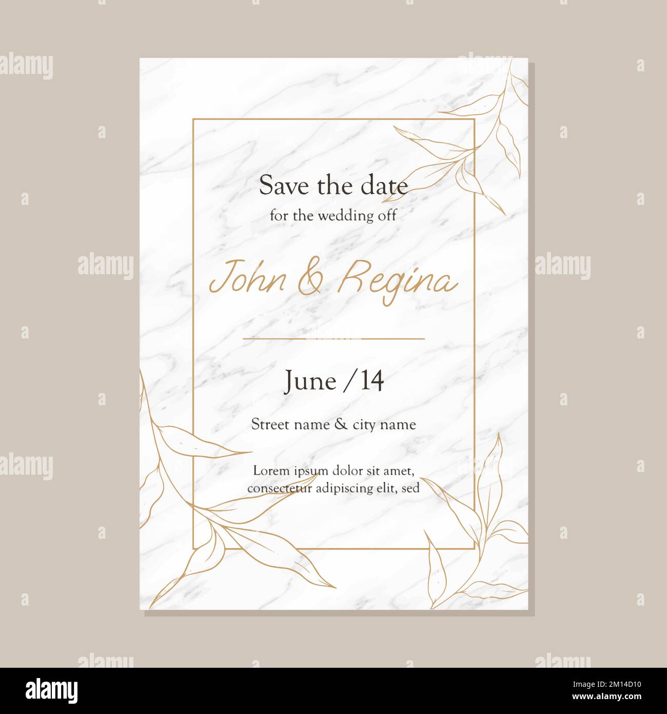 A5 wedding invitation flyer with floral design on marble texture Stock ...