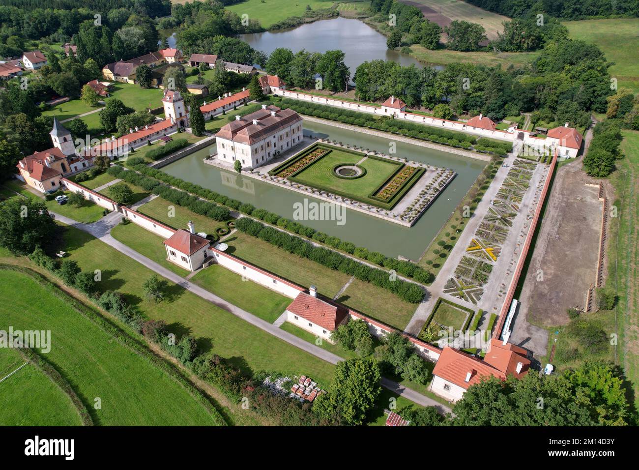 An aerial view of Hluboka castle in the State Chateau of Hlubok, Czech ...