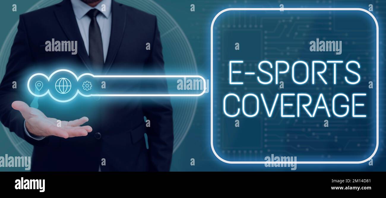 Conceptual caption E Sports Coverage. Internet Concept Reporting live ...