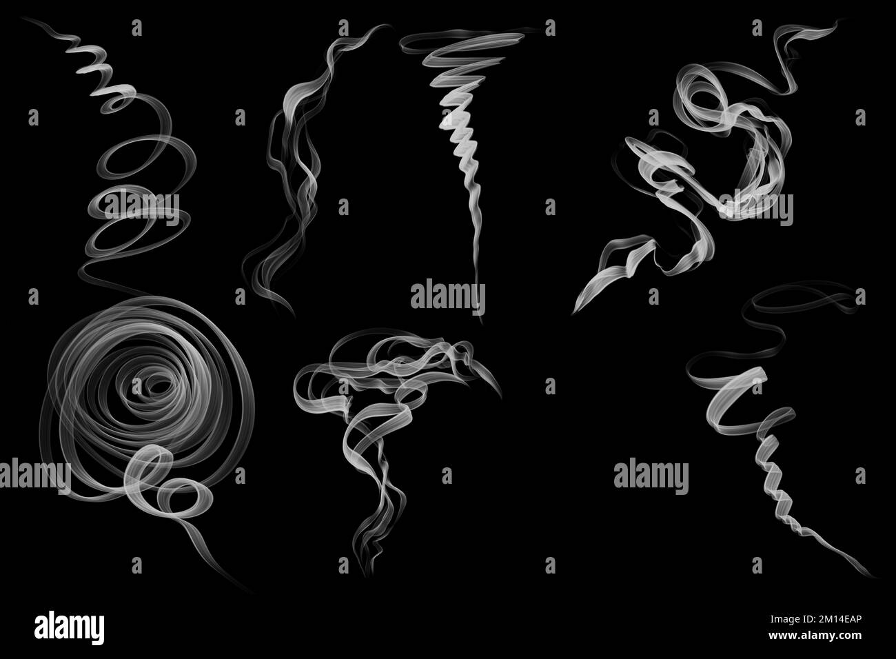 7 different Puff of smoke on a black background Stock Photo - Alamy