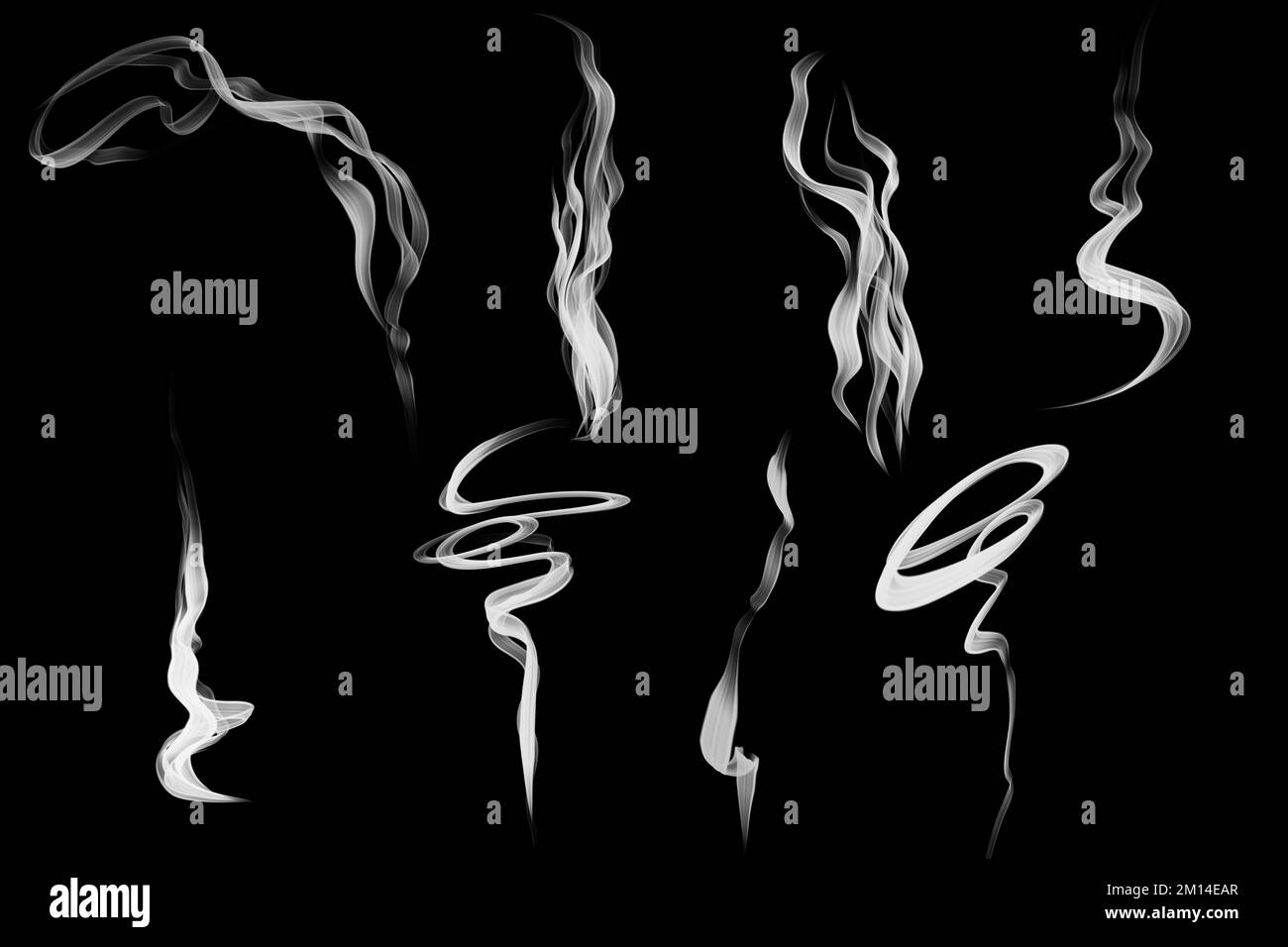 8 different Puff of smoke on a black background Stock Photo - Alamy