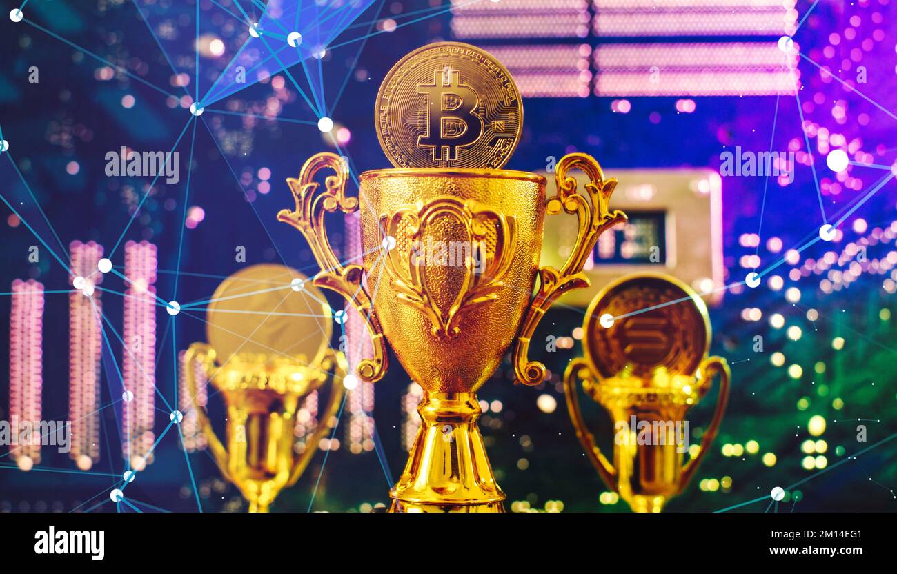 Candle stick graph chart and digital background.Golden coin with icon ...