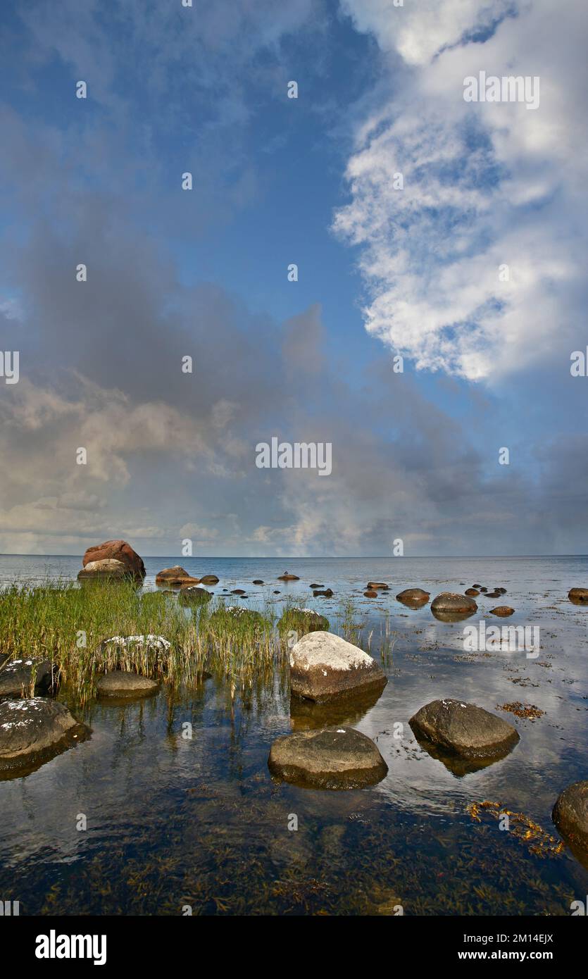 Nature in south Sweden with stones in the water at the coast Stock ...