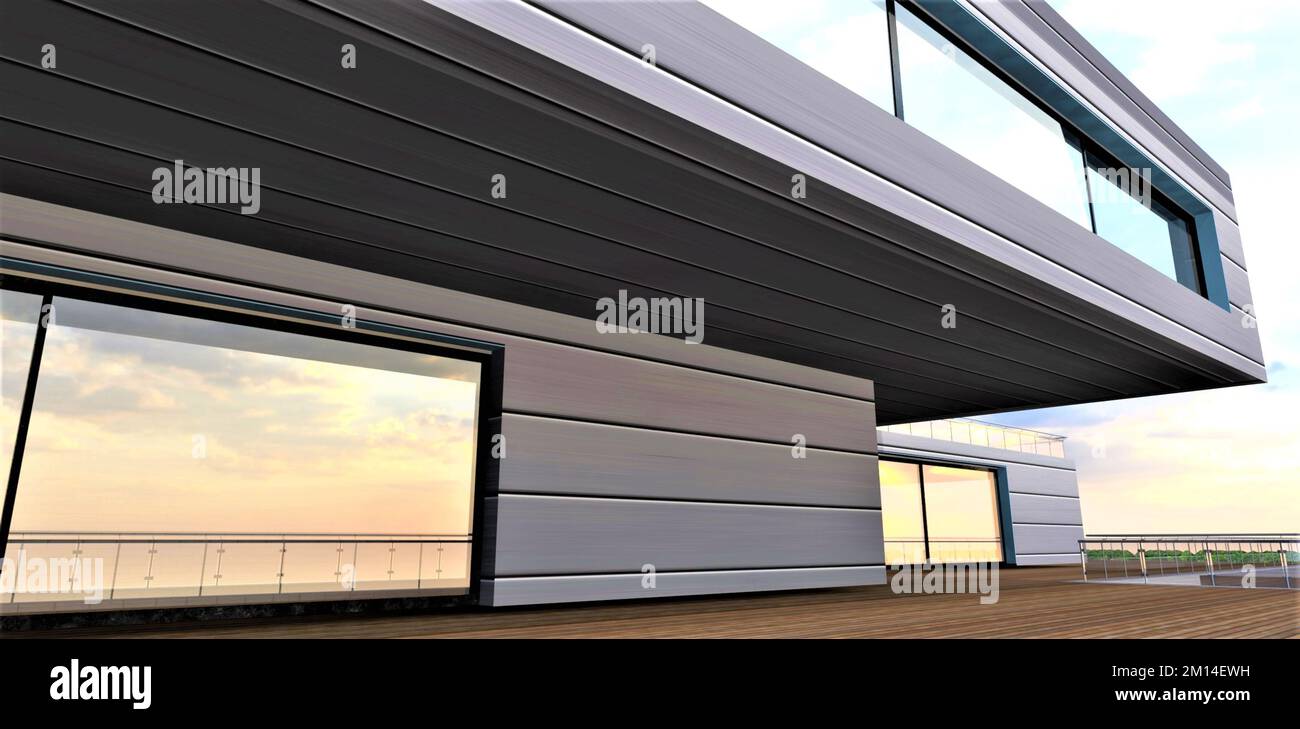 Amazing terrace of the stylish elite villa. Large panoramic windows ...