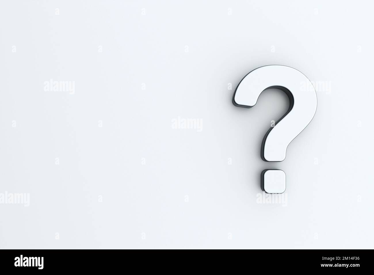 Front view of white question mark on white wall background. Business ...