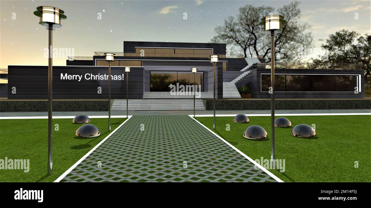 Walkway paved with concrete with holes and white curb in front of the ...