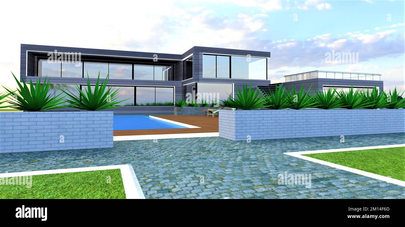 Gray granite paving stones as a building materials of the walkway on ...