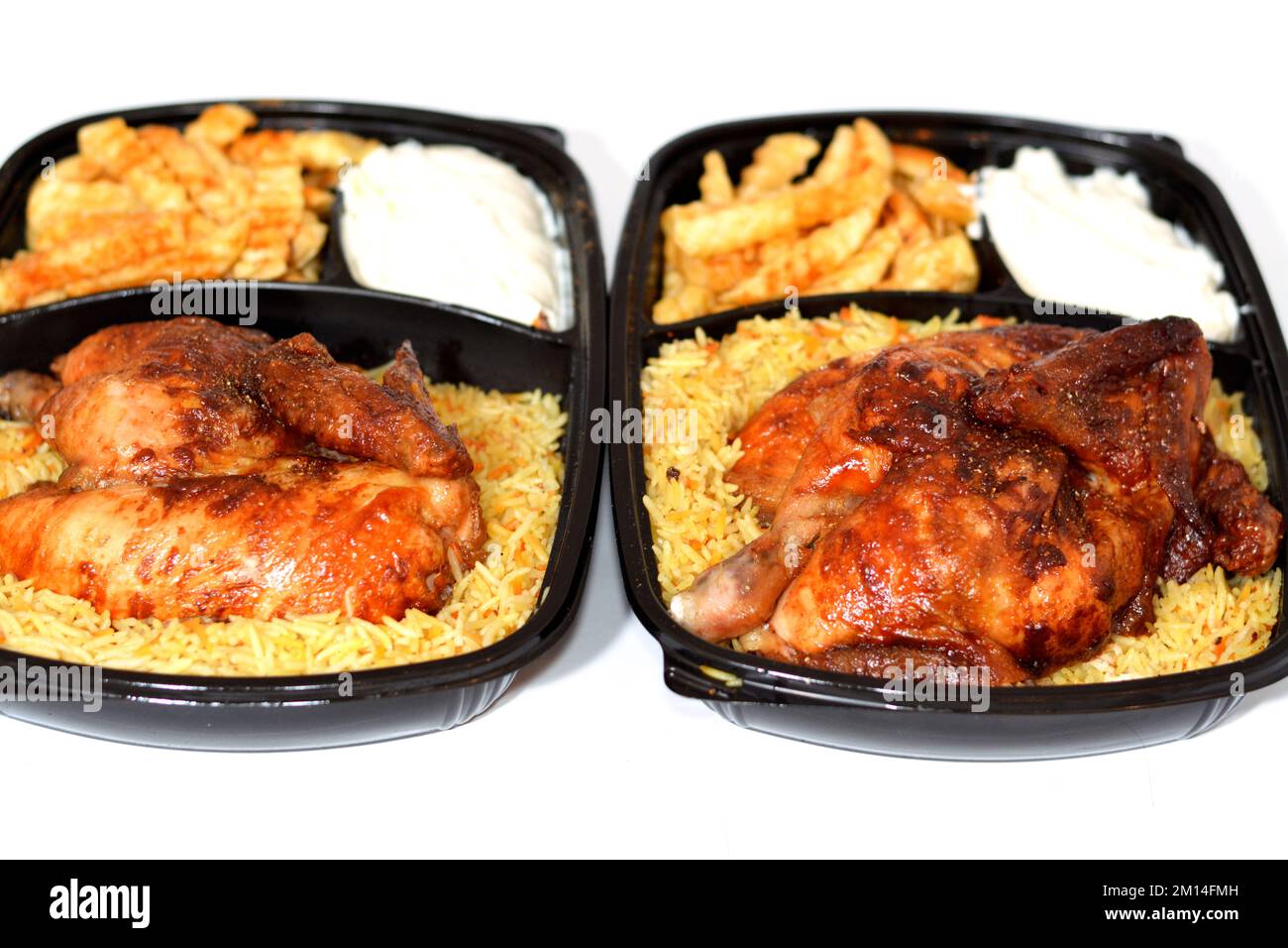 Arabic Syrian cuisine of machine grilled barbecued chicken with ...