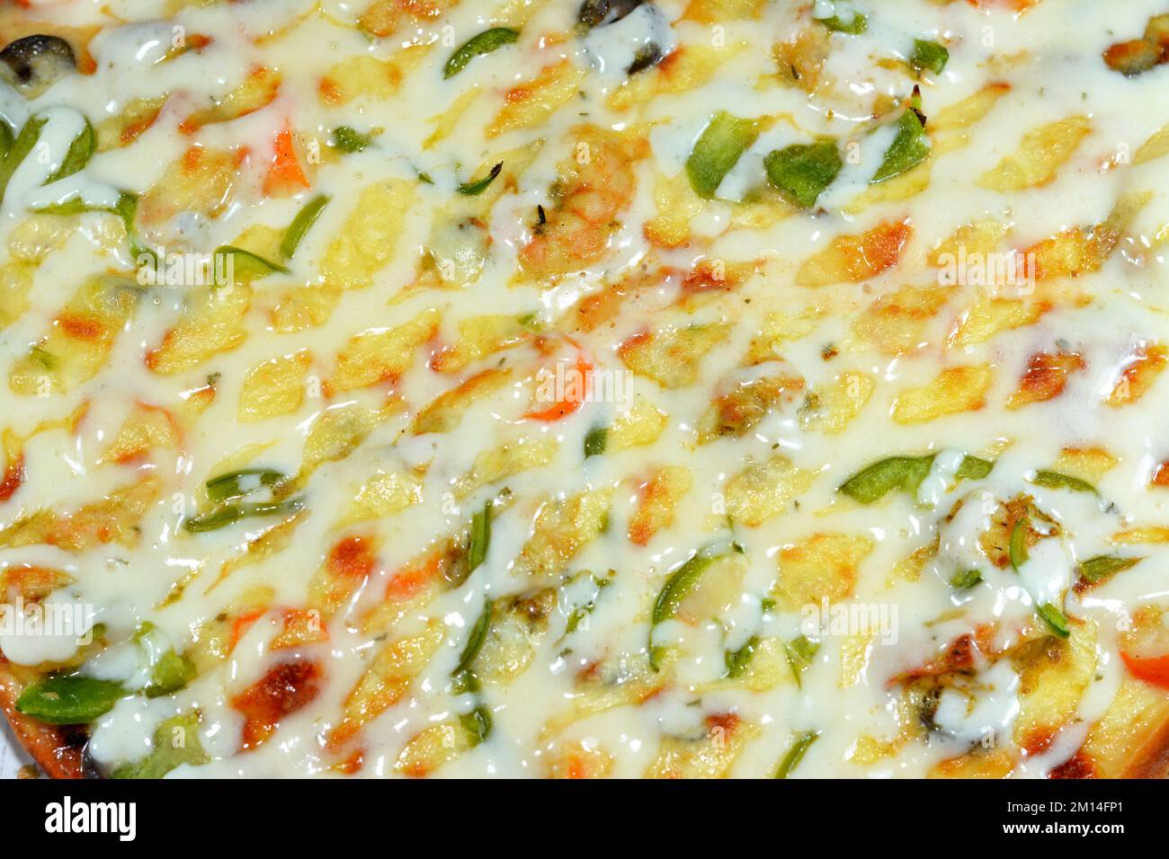 Sea ranch pizza with shrimp, crab pieces, ranch sauce, slices of ...