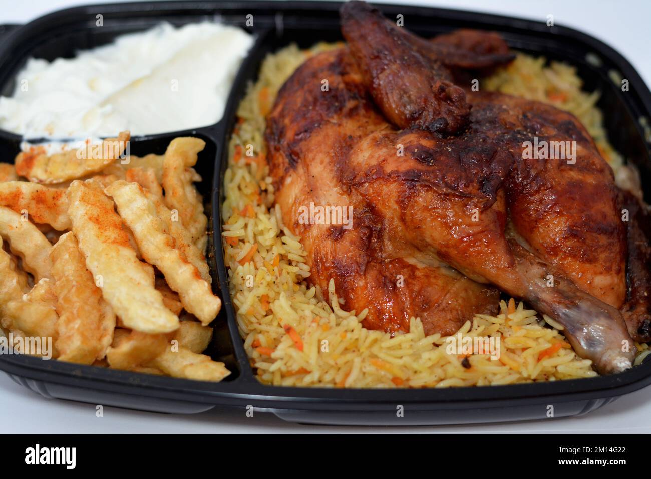 Arabic Syrian cuisine of machine grilled barbecued chicken with ...