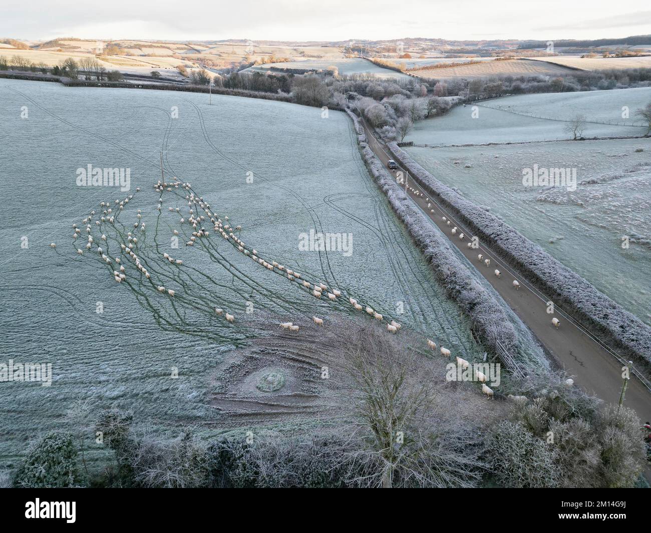 Uploders, Dorset, UK. 10th December 2022. UK Weather. View from the air ...