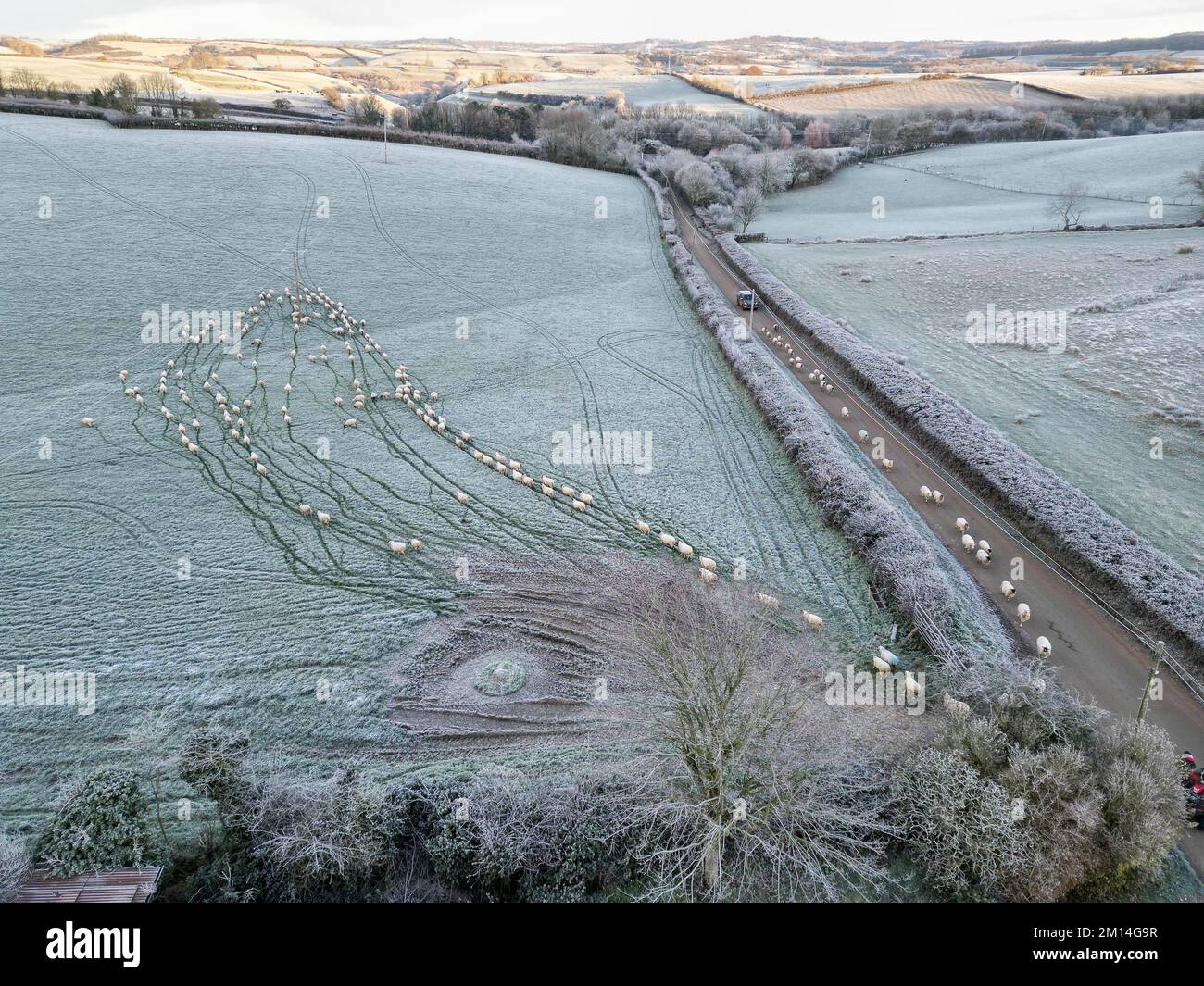 Uploders, Dorset, UK. 10th December 2022. UK Weather. View from the air ...