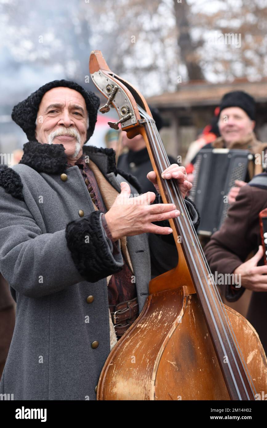 The Ukrainian folk song and dance ensemble in national costumes holds a ...