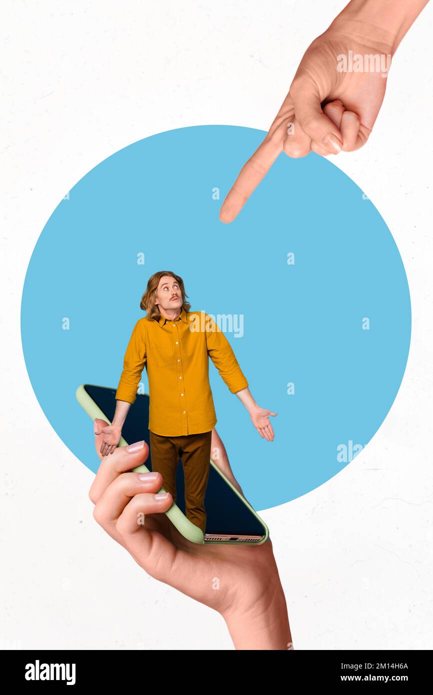 3d retro abstract creative collage artwork template of arm pointing ...