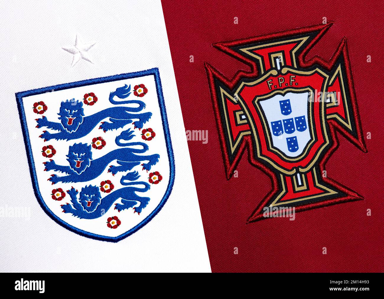Close up of National Football team crest on home kit. FIFA World Cup ...