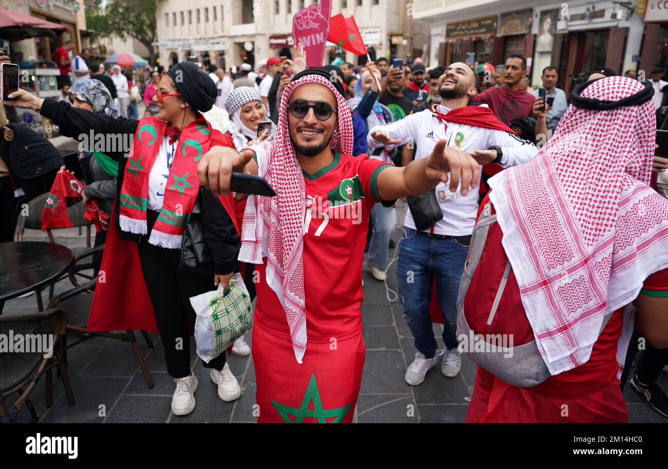 Morocco fans in Doha, Qatar. Picture date: Saturday December 10, 2022 ...