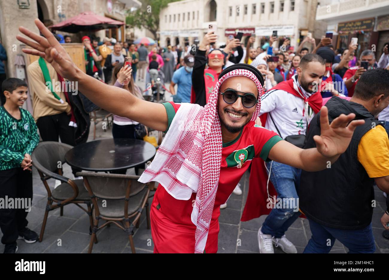 Morocco fans in Doha, Qatar. Picture date: Saturday December 10, 2022 ...