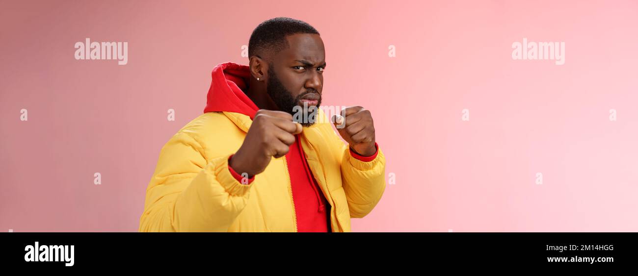 Serious-looking angry irritated young black bearded man pissed rude ...