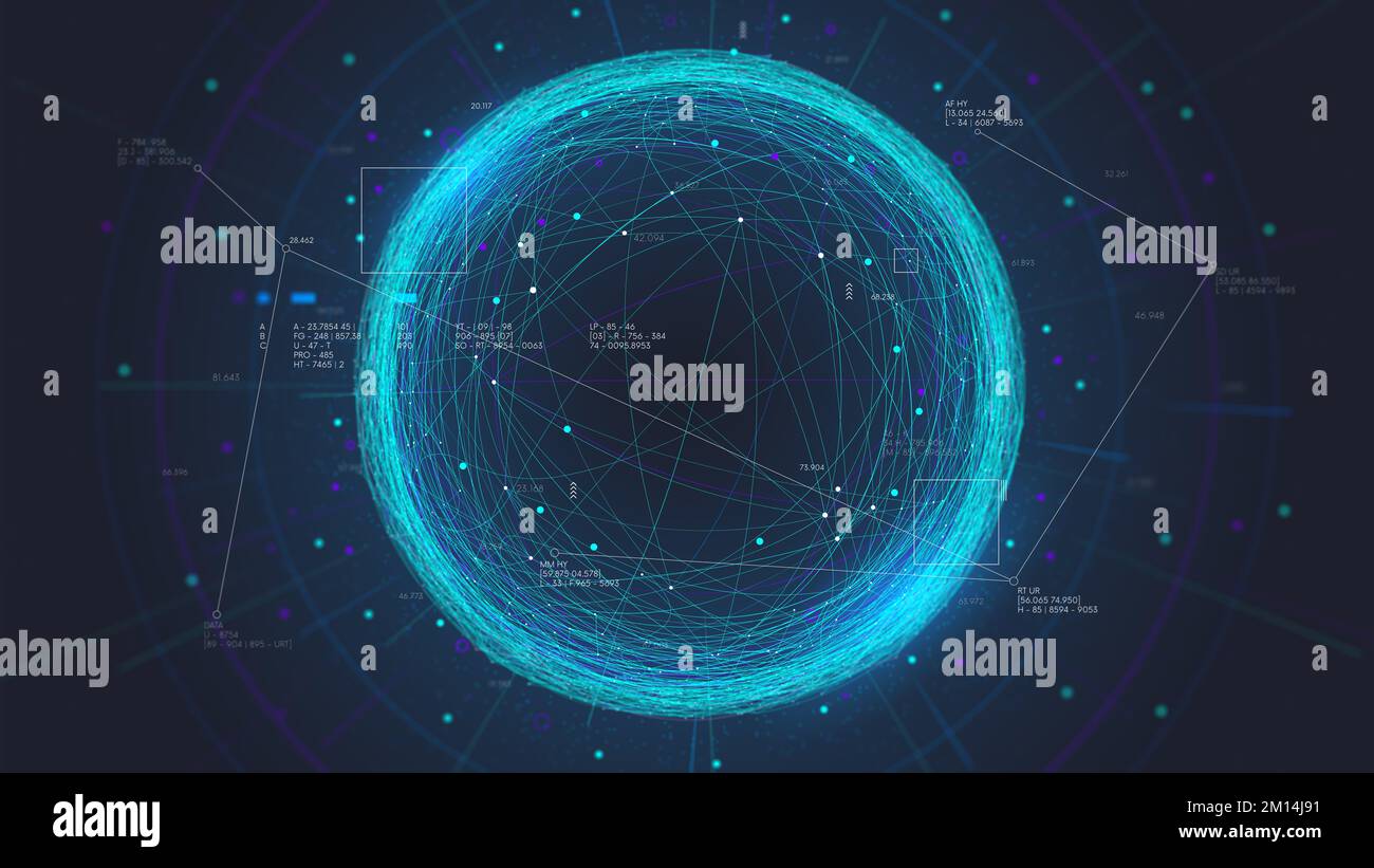 Futuristic blue sphere consisting of connection networks, neural ...