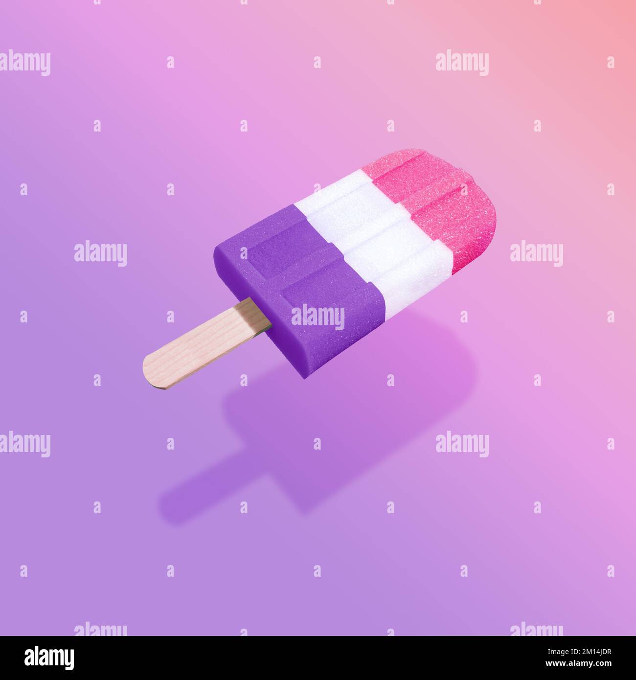 A 3D of a purple popsicle ice cream on a pinkish pastel background ...