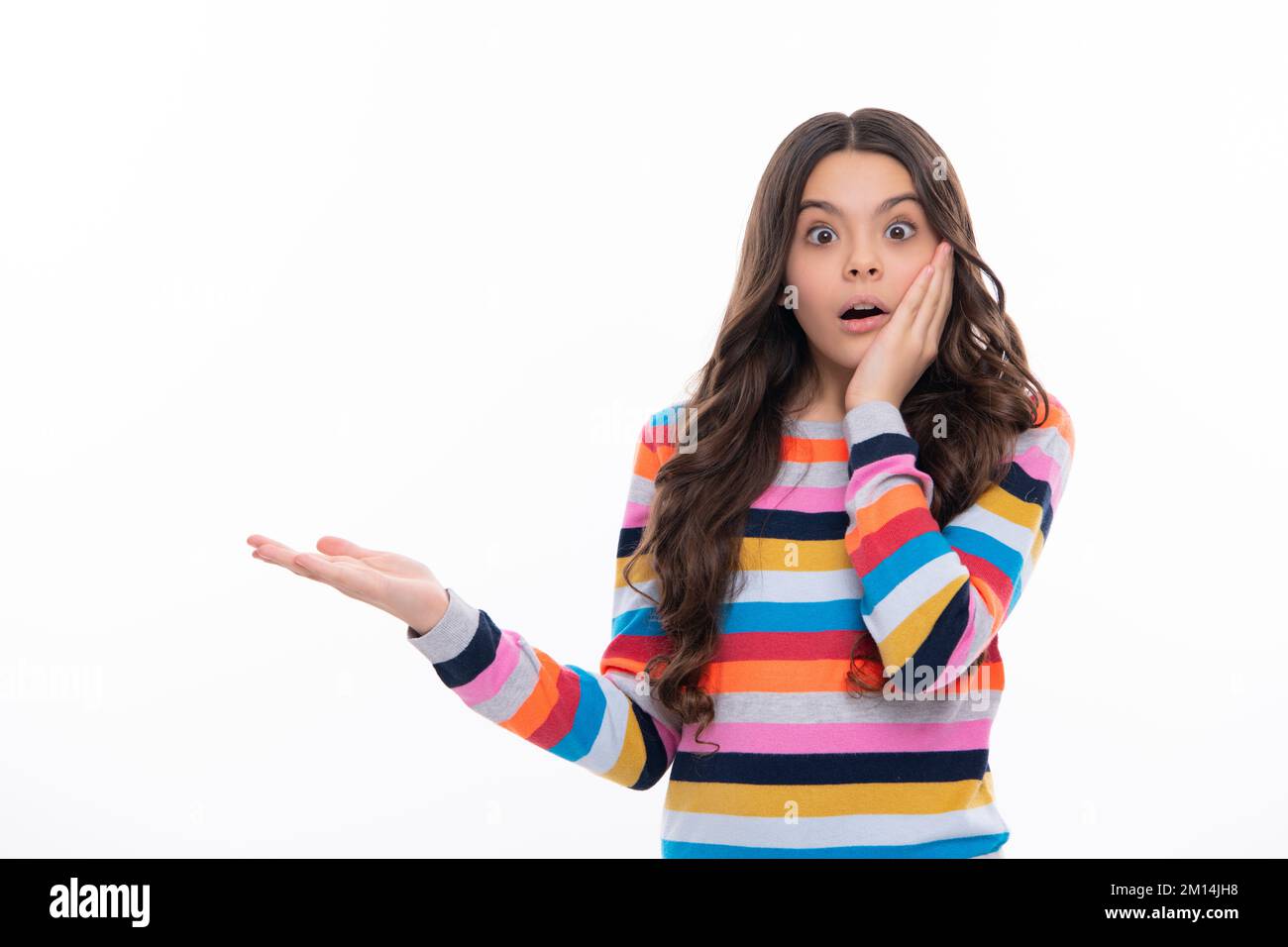 Surprised face, surprise emotions of teenager girl. Close-up portrait ...