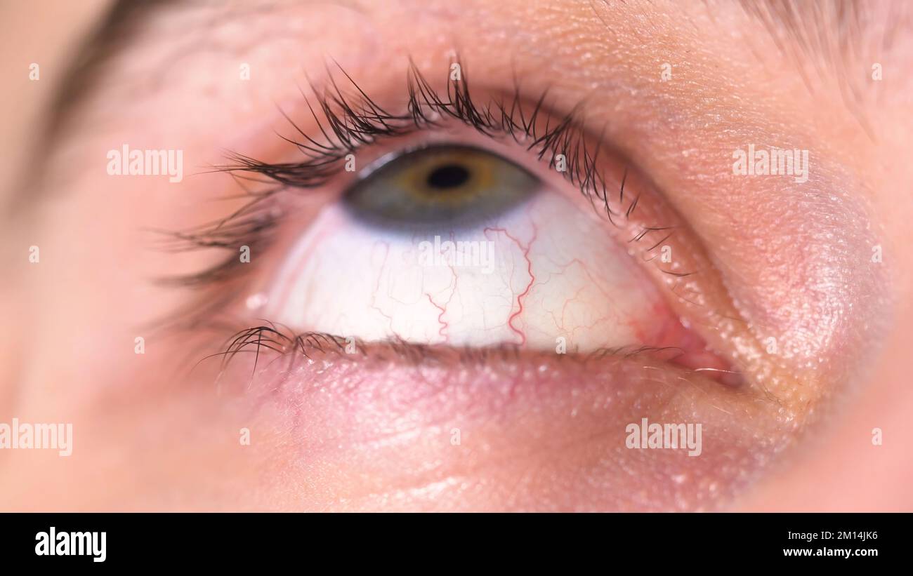 Extreme close up of a beautiful blue man eye looking around, human body ...