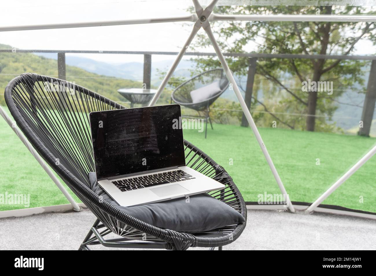 laptop in the dome camping Stock Photo - Alamy