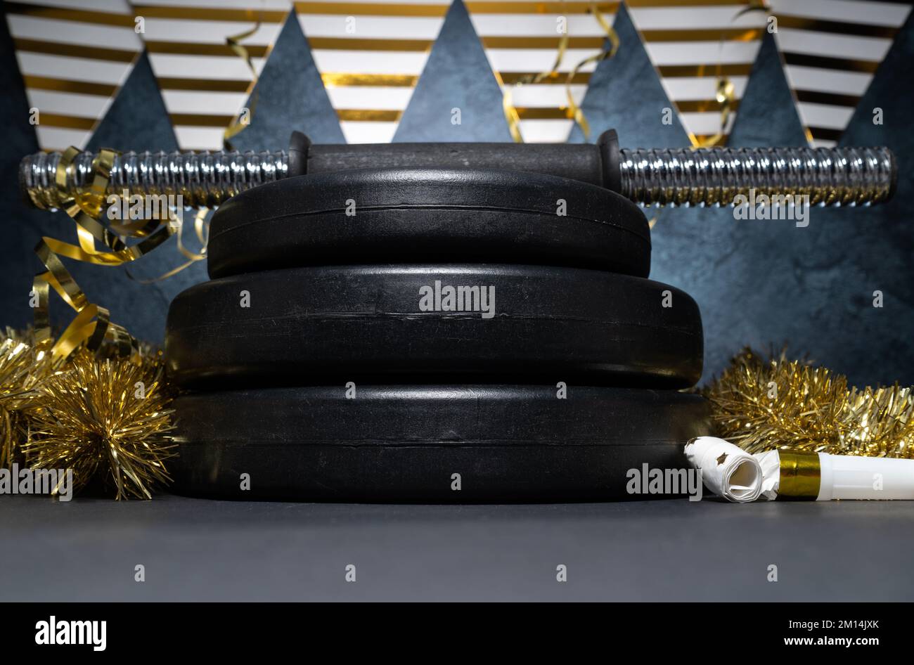 Dumbbell weight plates, golden decorations for New Year's Eve ...