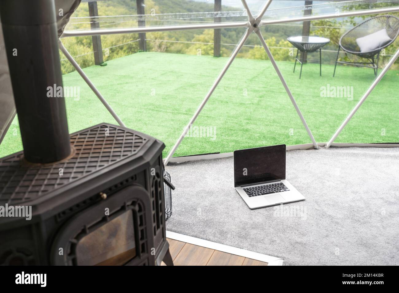 laptop in the dome camping Stock Photo - Alamy