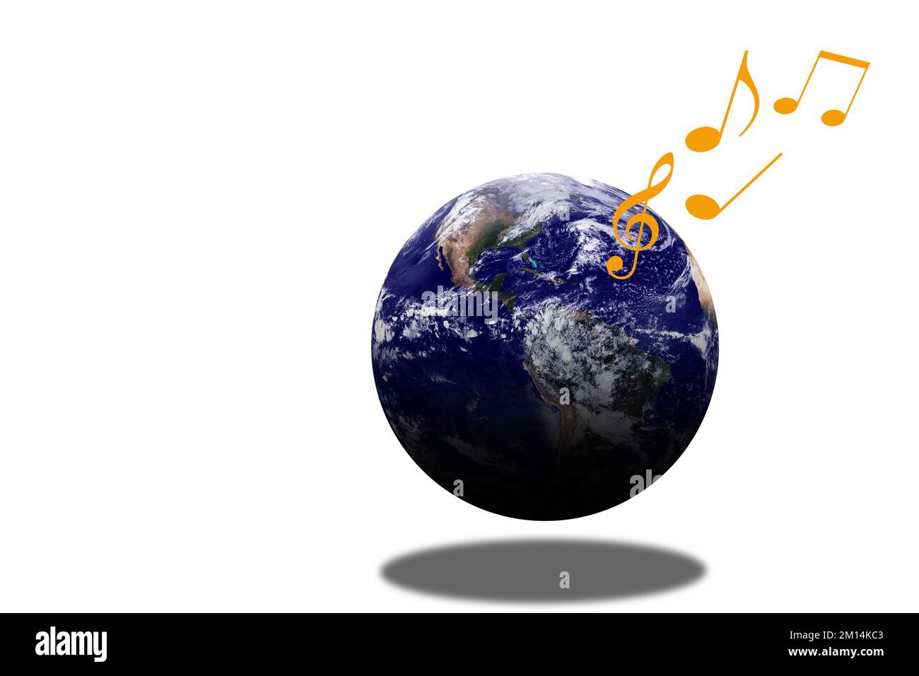 Music streaming concept, the Earth and musical note on white background, Elements of this image ...