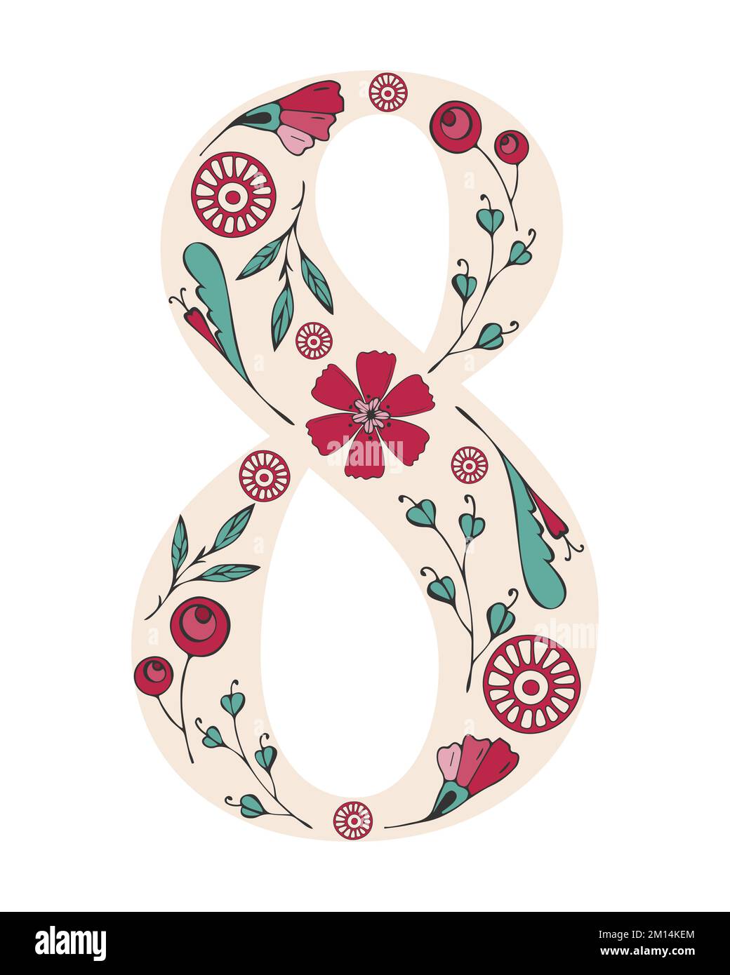 Number 8 for Womens Day, March 8 holiday. Floral ornament made of ...