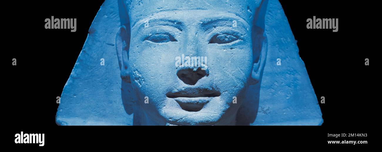 Egyptian archaeology. Ancient Sphinx in blue representing the pharaoh ...