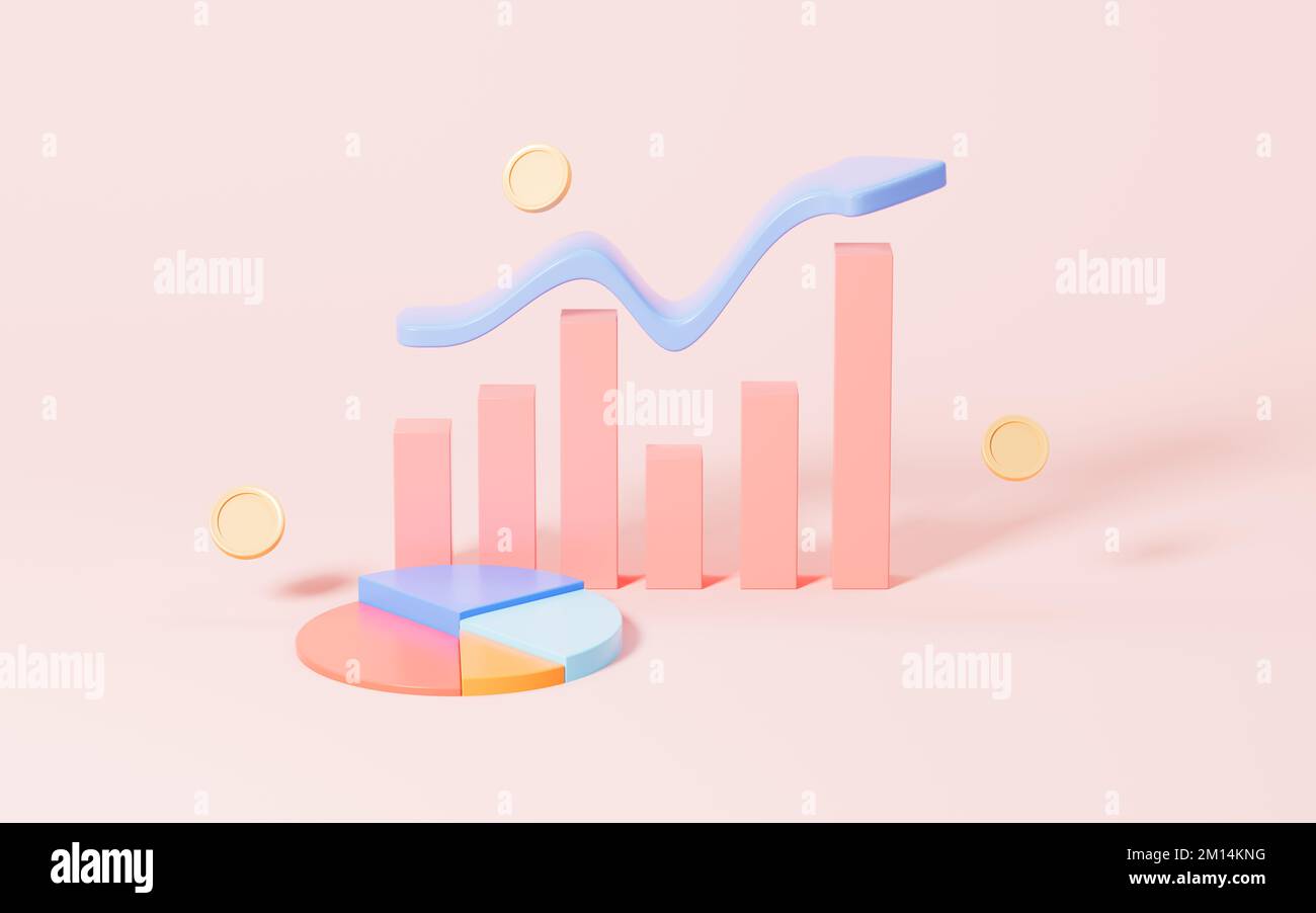 Statistical chart and arrow in the pink background, 3d rendering ...