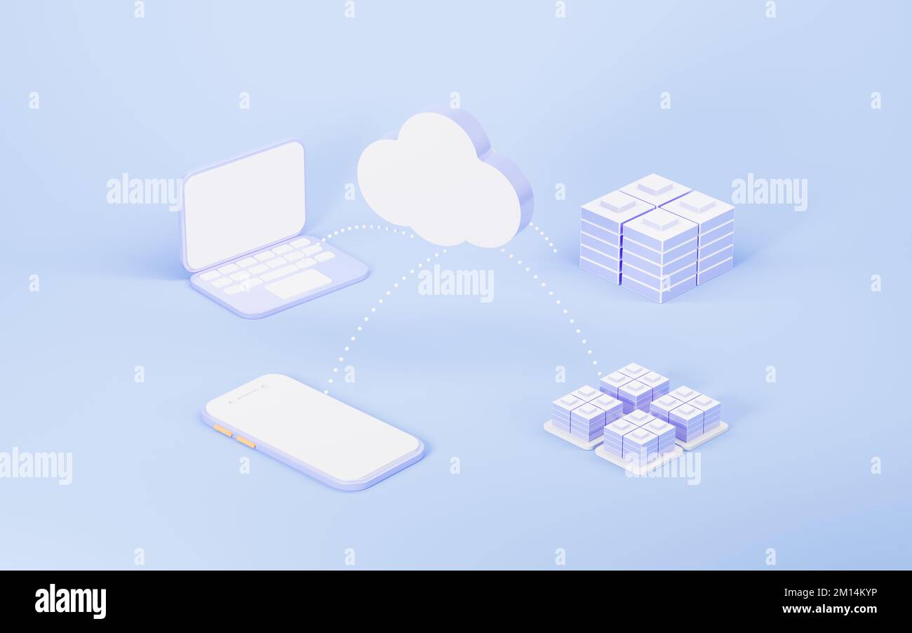 Cloud computing data transmission and data sharing concept, 3d rendering. Digital drawing Stock ...