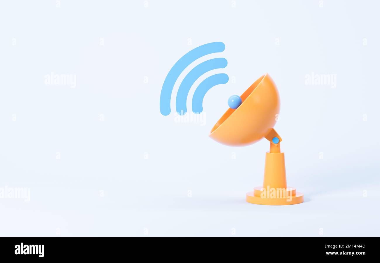 Cartoon signal receiver in the blue background, 3d rendering. Digital ...