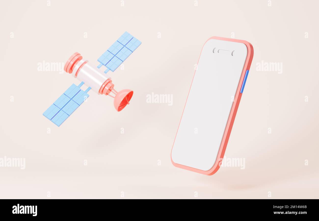 Satellites and mobile phone in the pink background, 3d rendering ...