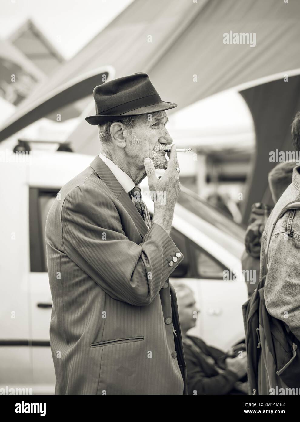 Vintage black and white close up detail portrait with a senior man ...