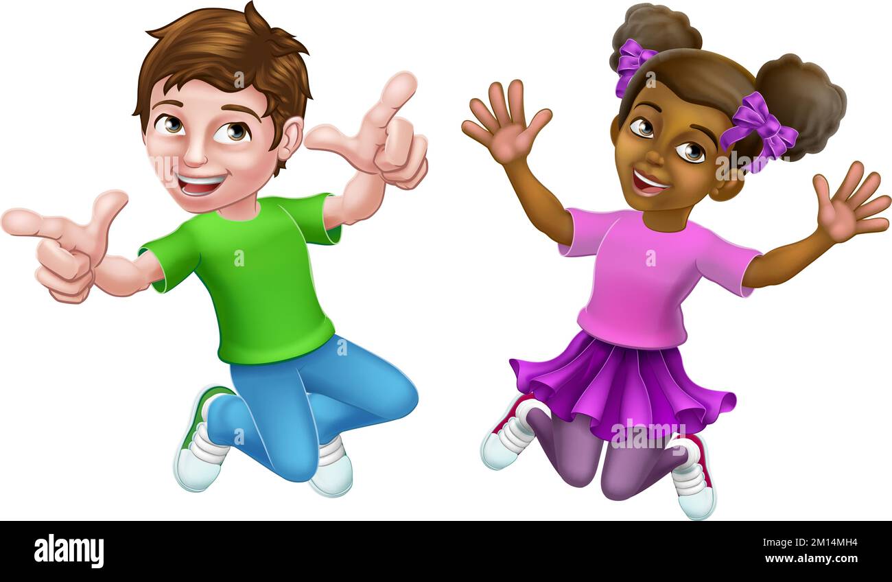 Jumping Girl and Boy Kids Children Cartoon Stock Vector Image & Art - Alamy