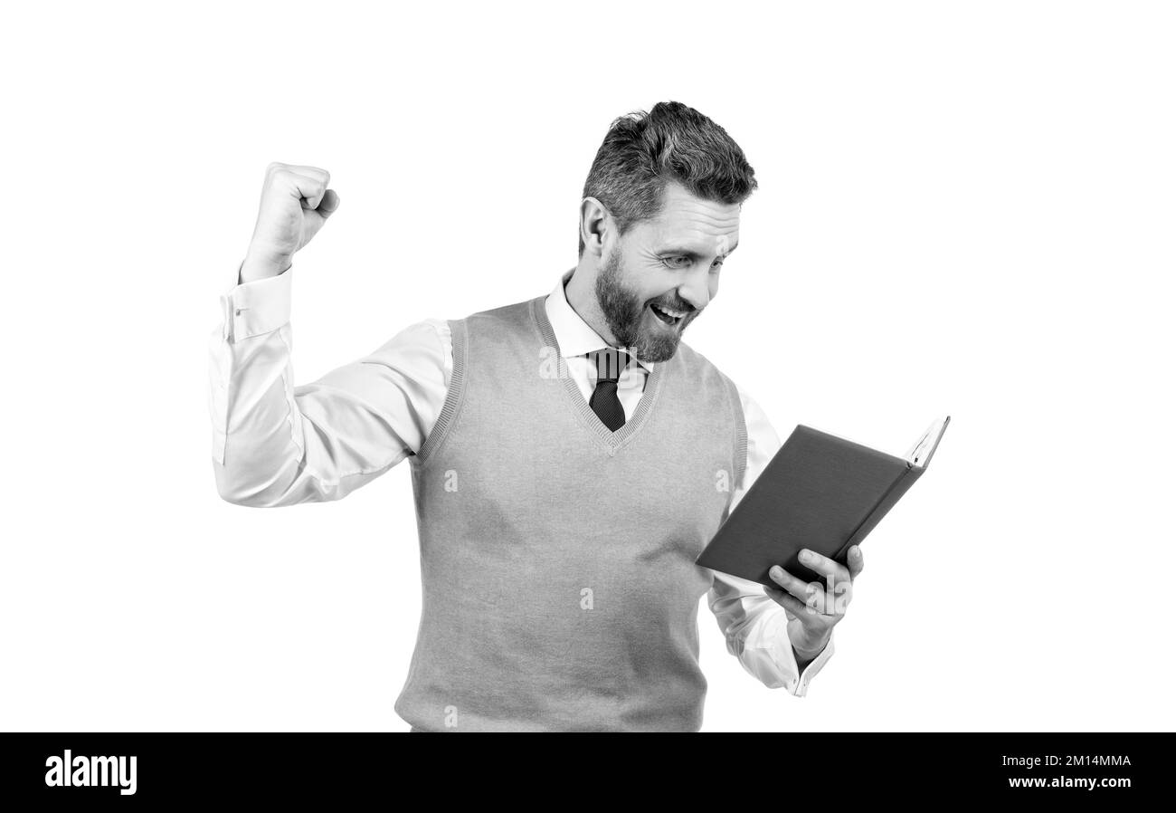 successful ceo with notepad. amazed man planning his work Stock Photo ...