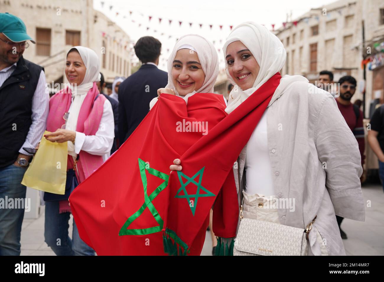 Morocco fans in Souq Waqif in Doha, Qatar. Picture date: Saturday ...