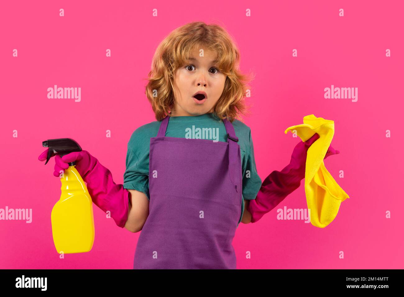 Little kid cleaning at home. Child doing housework having fun. Studio ...